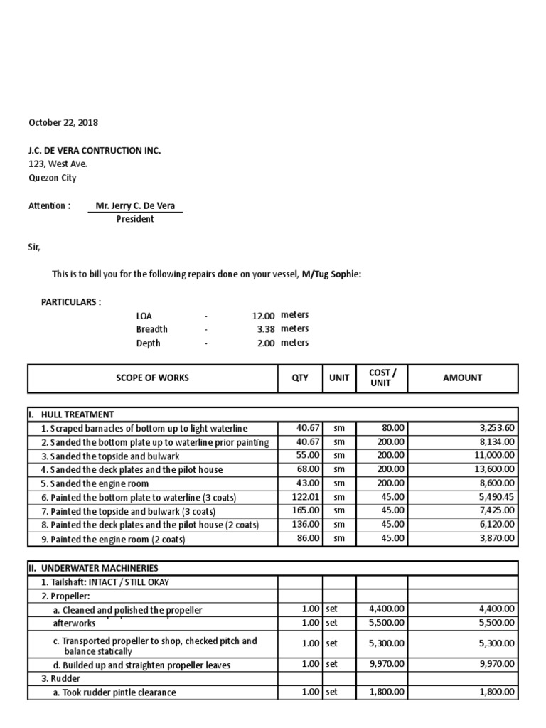 Sample Billing for Ship Repair | Deck (Ship) | Ships