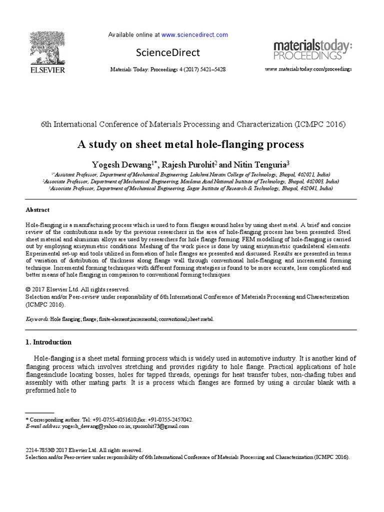 A Study On Sheet Metal Hole-Flanging Process: Sciencedirect | PDF | Sheet Metal | Finite Element ...