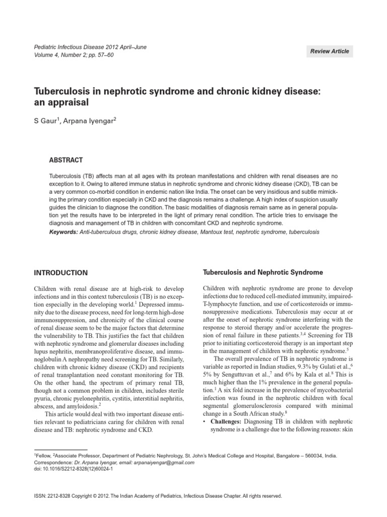 Tuberculosis in Nephrotic Syndrome and Chronic Kidney Disease: An ...