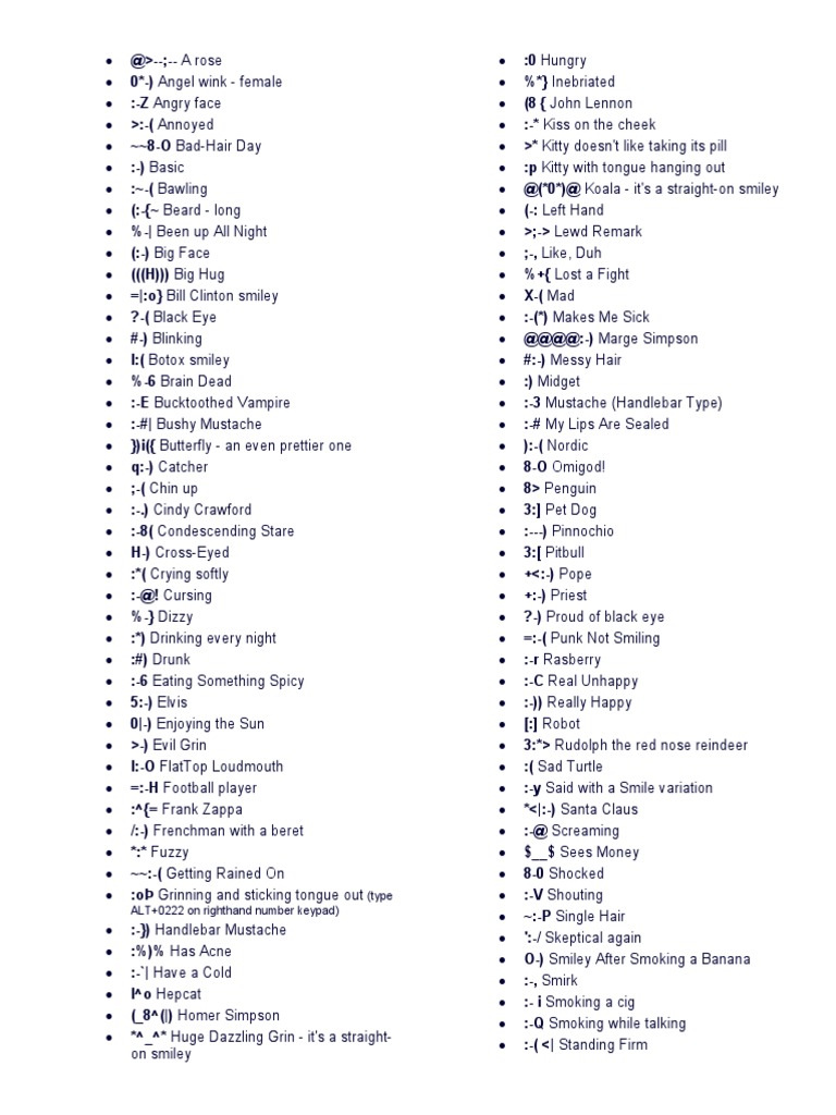 Unique Smiley Face Symbols List | PDF | Facial Features | Human Appearance