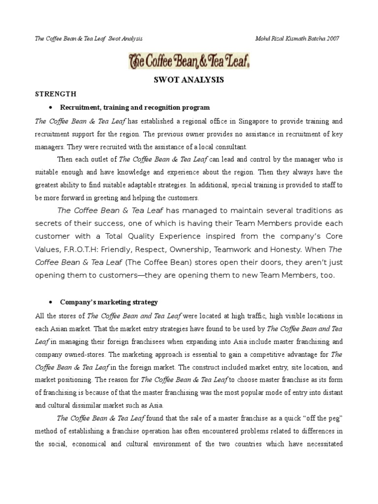 The Coffee Bean & Tea Leaf Swot Analysis | PDF | Finance & Money Management