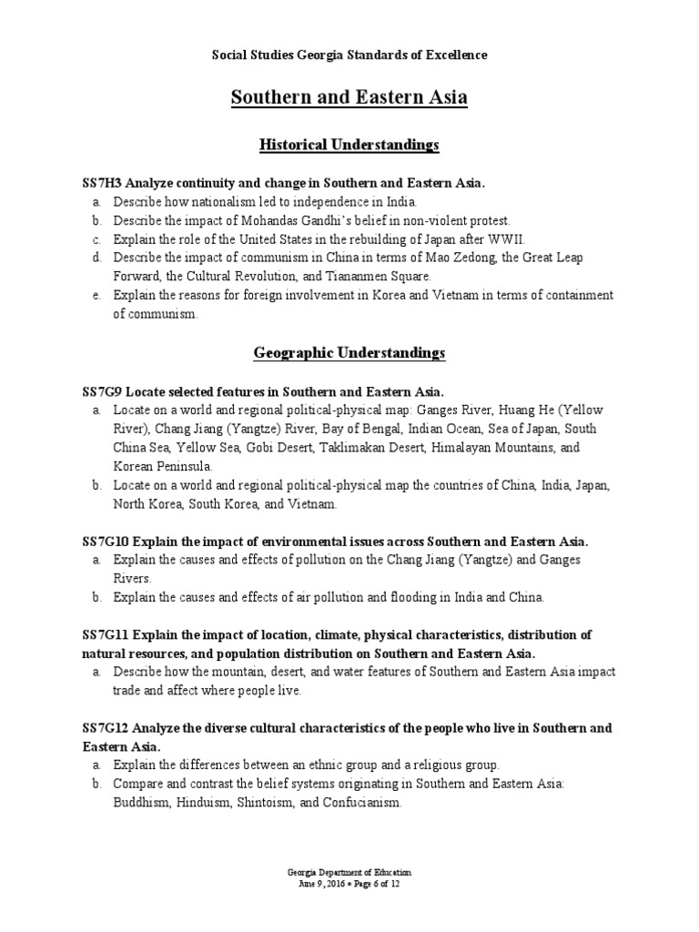 Social Studies 7th Grade Georgia Standards | PDF | Asia | China