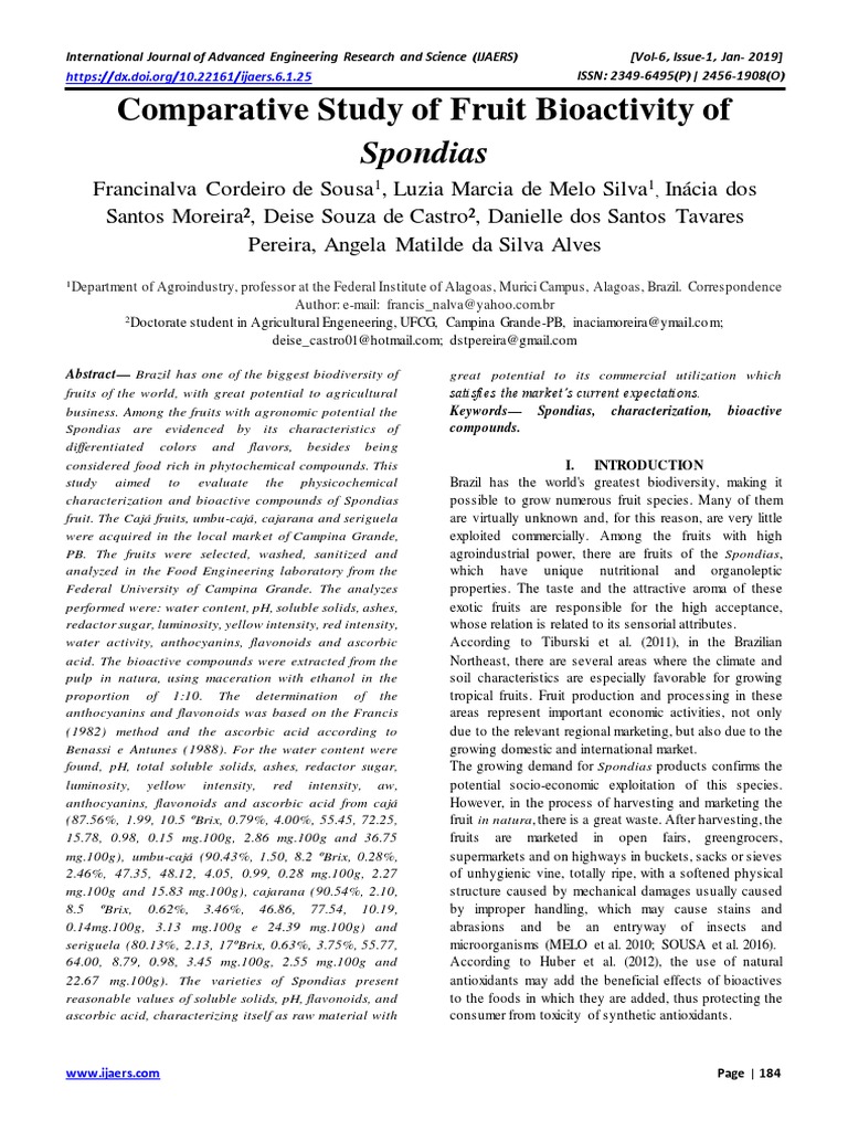 Comparative Study of Fruit Bioactivity of Spondias | PDF | Water ...