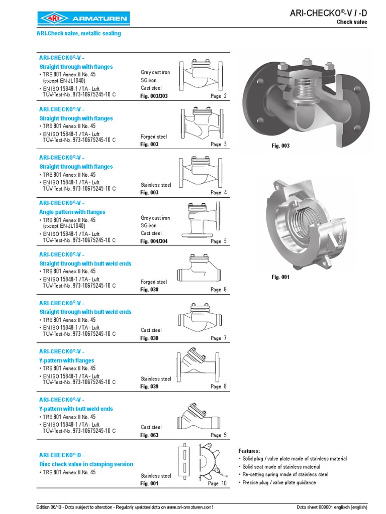 Check Valve: Data Sheet 003001 Englisch (English) | PDF | Valve ...