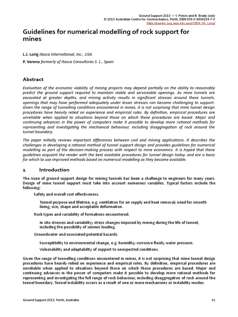Guidelines For Numerical Modelling of Rock Support For Mines | PDF ...