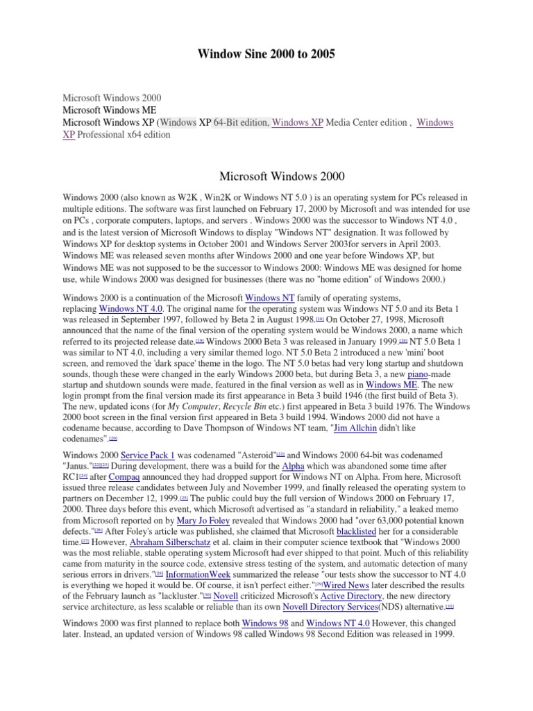 Window Sine 2000 To 2005: Microsoft Windows 2000 | PDF | Windows Xp ...