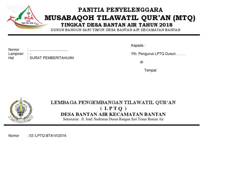 Kop Surat MTQ | PDF