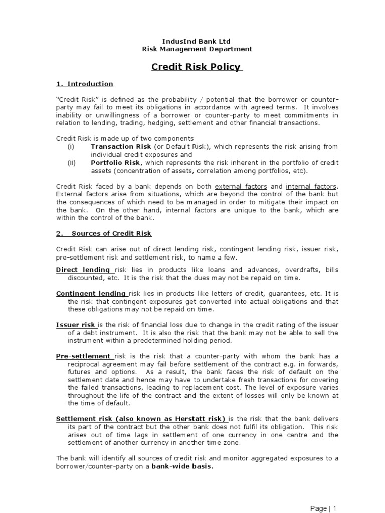 Credit Risk Policy | PDF | Securities (Finance) | Credit