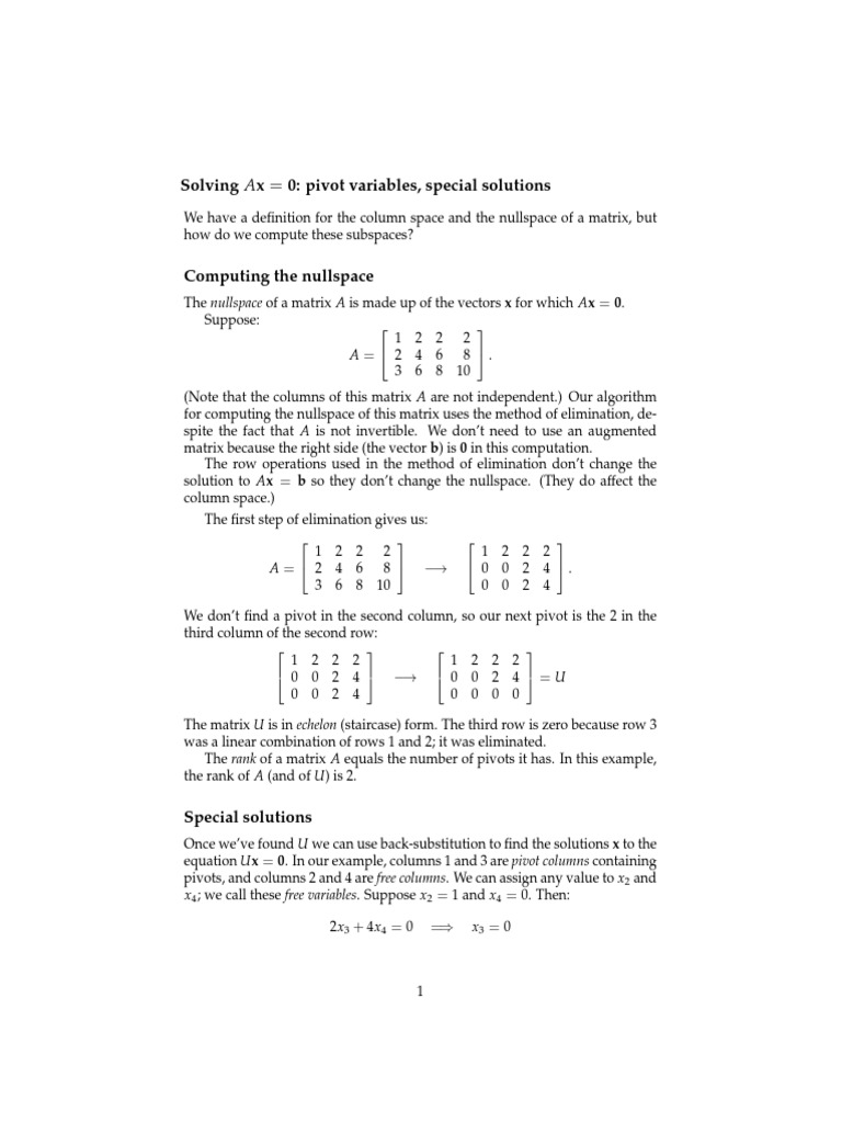 AX 0 Solve MIT18 - 06SCF11 - Ses1.7sum | PDF | System Of Linear ...