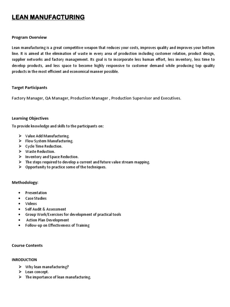 Lean Manufacturing: Program Overview | Download Free PDF | Lean ...