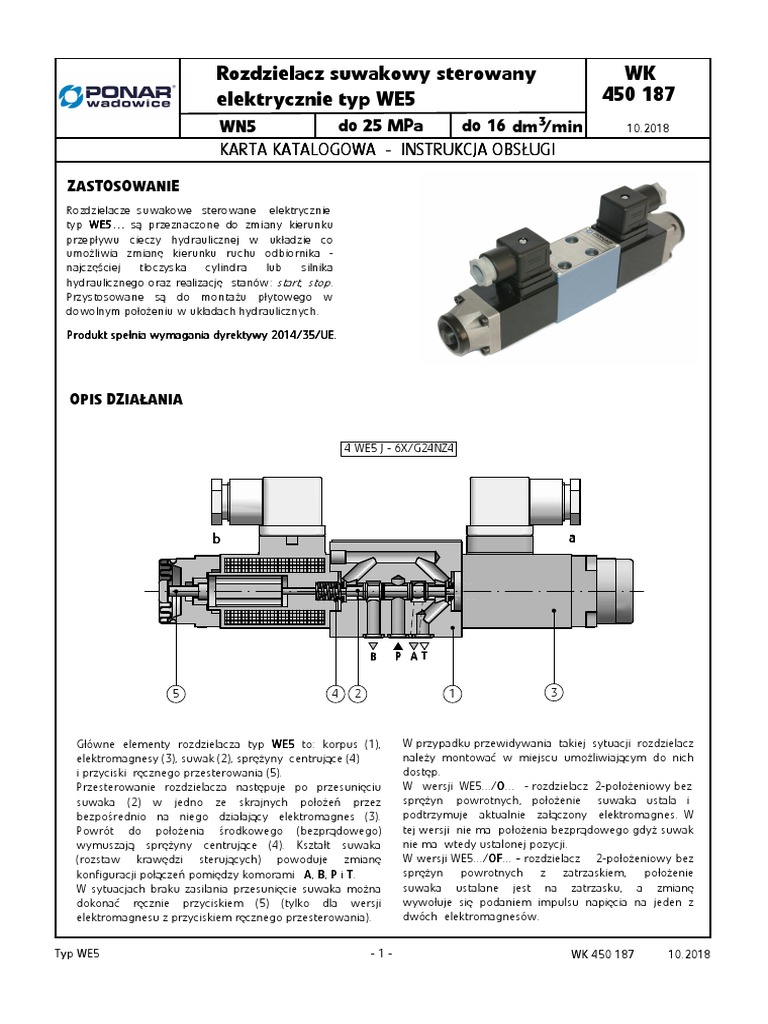 WK 450 187 Rozdzielacz Suwakowy Sterowany Elektrycznie Typ WE5 | PDF