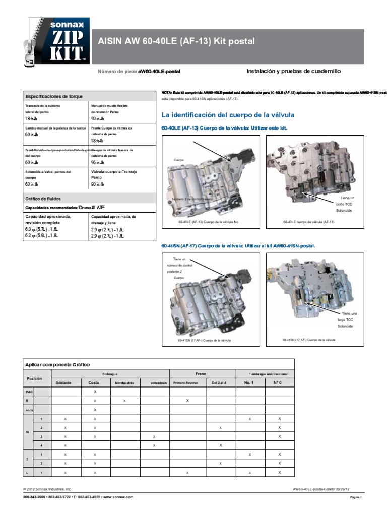Aw60 40le Manual Cuerpo De Valvulas En Es Pdf Máquinas