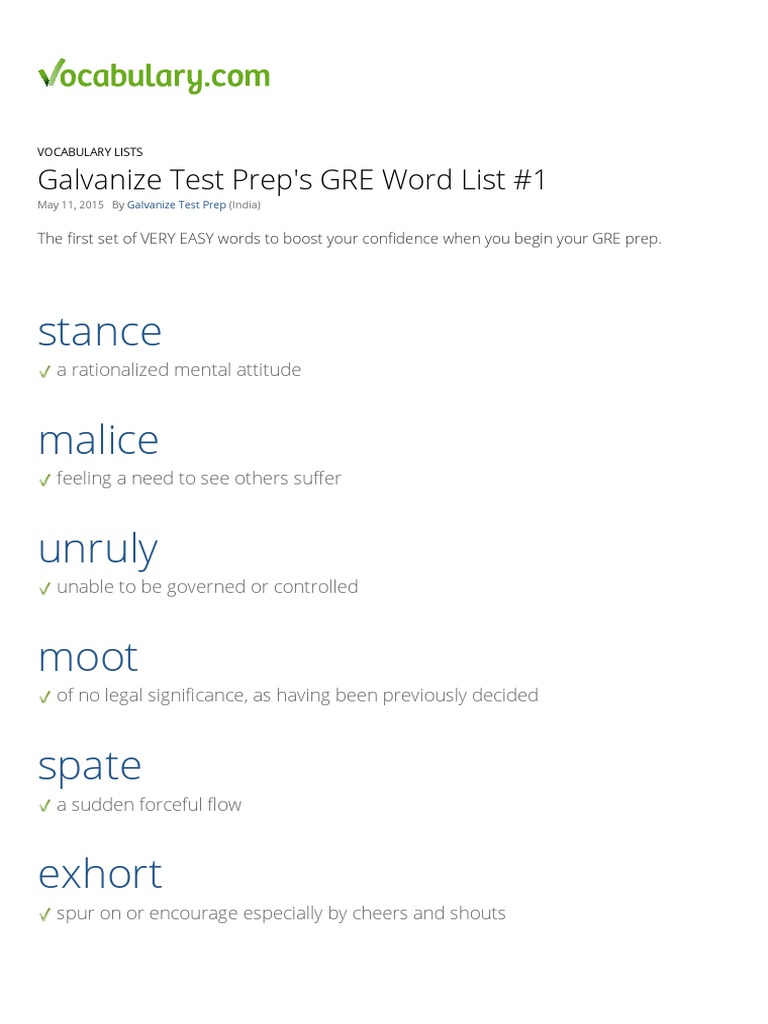 GRE Vocabulary Boost: Galvanize Words | PDF | Graduate Record ...