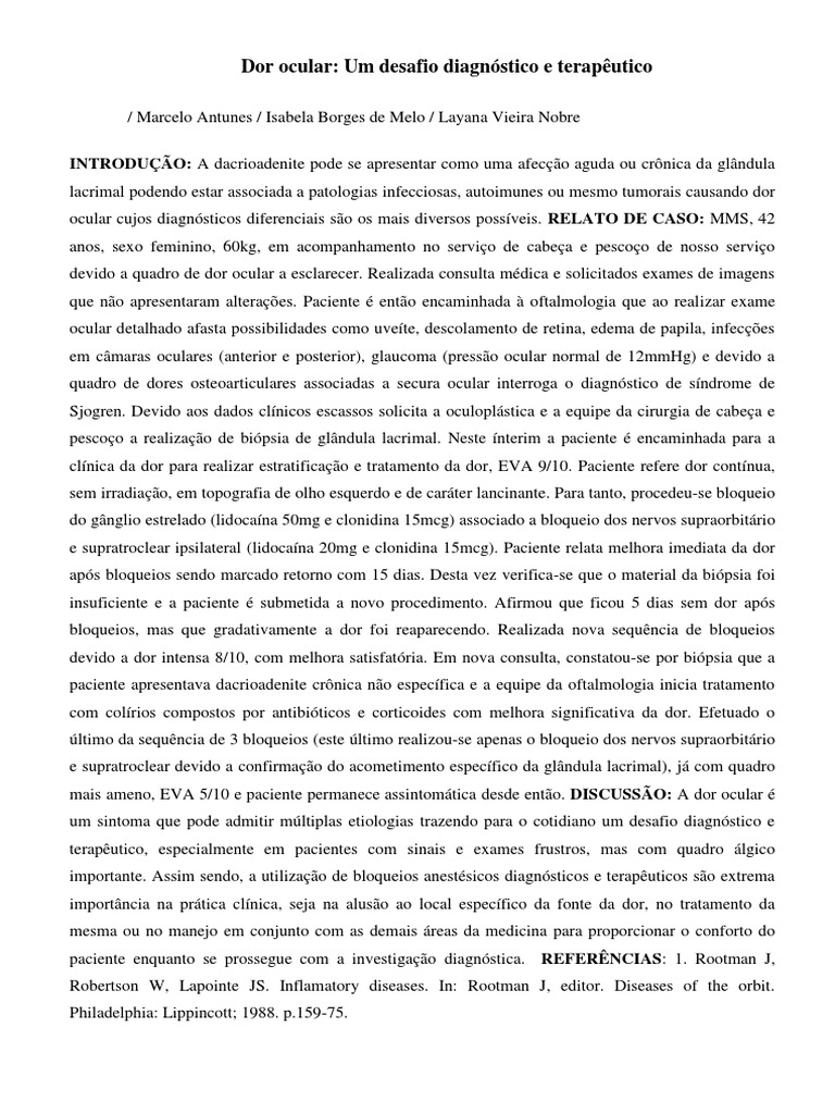 Dacrioadenite Crônica | PDF | Glaucoma | Dor
