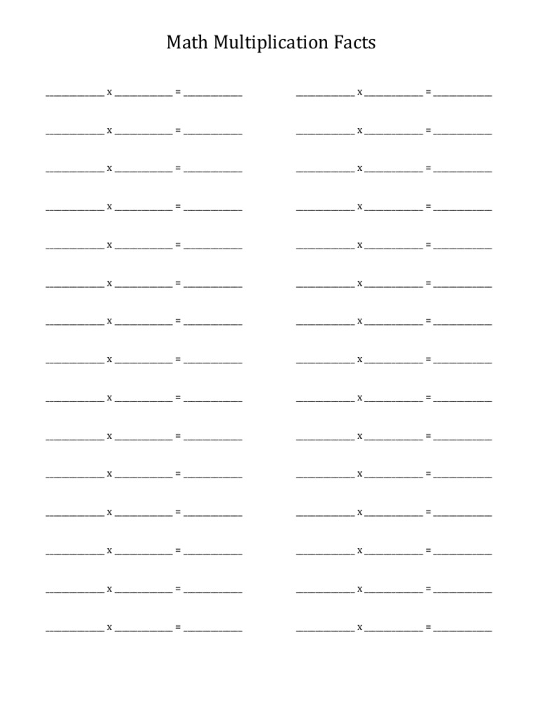 Blank Multiplication Fact Sheet Joniharrell PDF | PDF