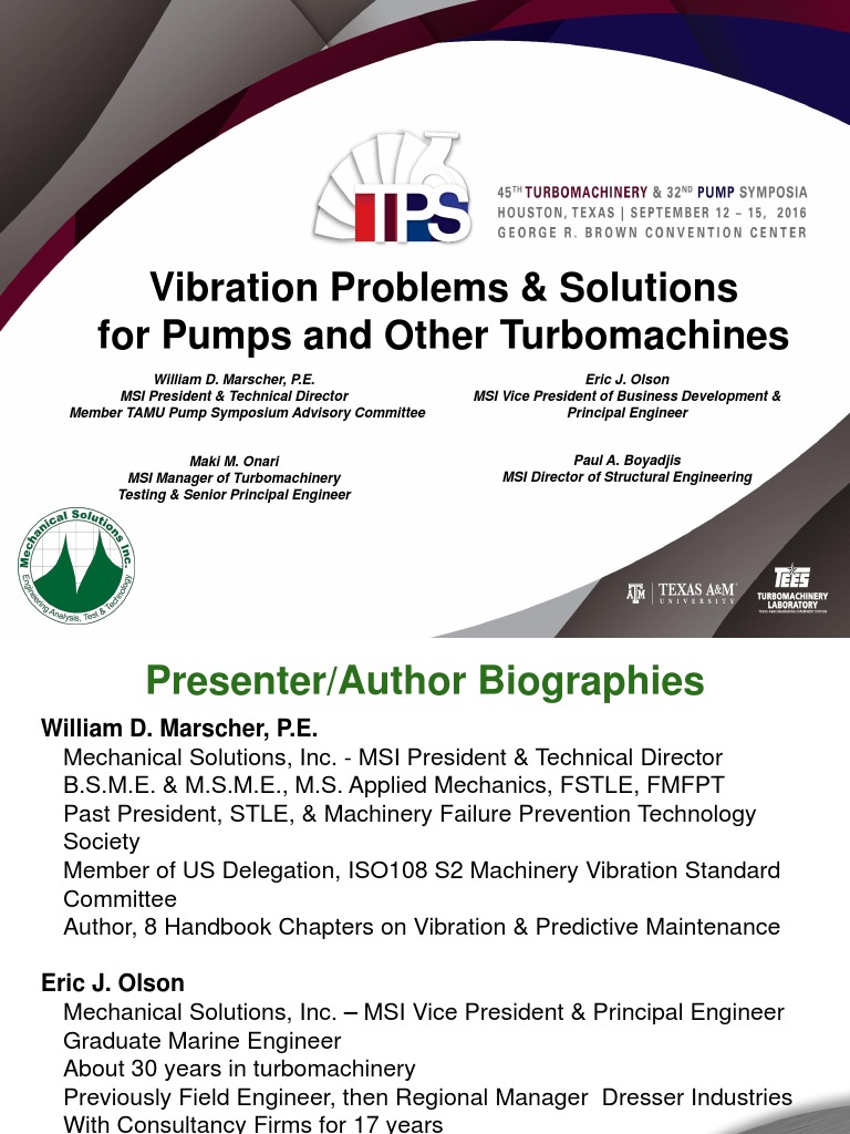 Vibration Problems and Solutions for Pumps and Other Turbomachinery: A ...