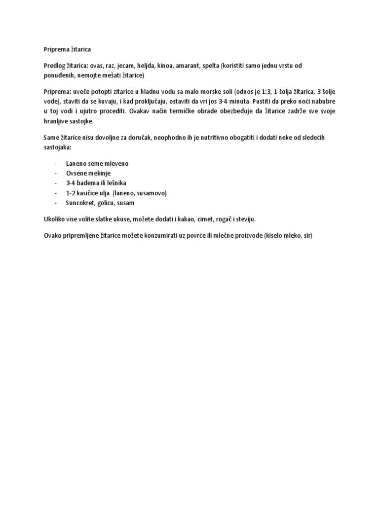 Priprema Zitarica Hrono Obrok | PDF
