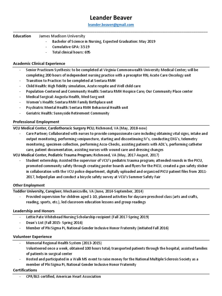 Eportfolio Resume | PDF | Nursing | Hospital