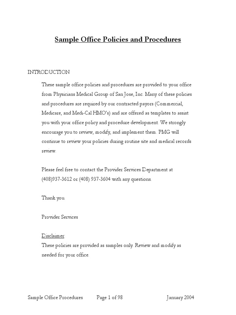 98 PAGE Sample Office Policy and Procedures | PDF | Physical ...