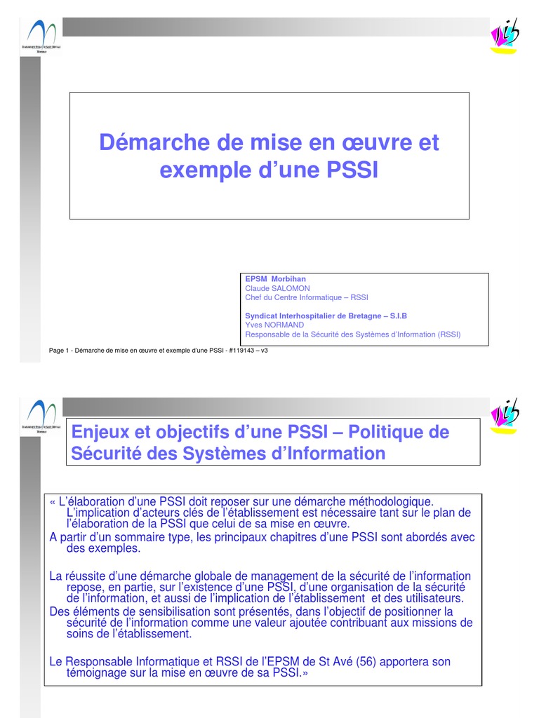 Demarche Exemple PSSI | Sécurité des systèmes d'information | Sécurité