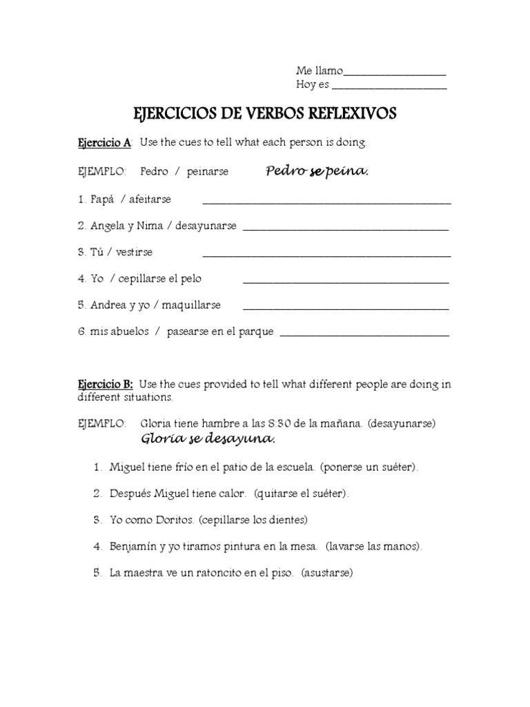 Verbos Reflexivos Hoja | PDF