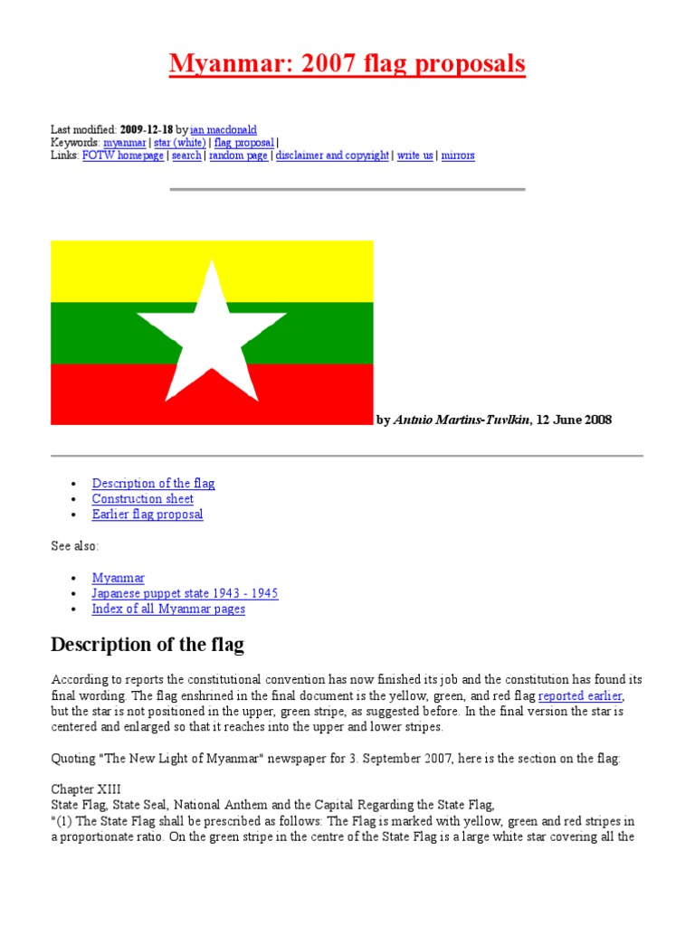 Myanmar: 2007 Flag Proposals: Description of The Flag | PDF | Flag ...