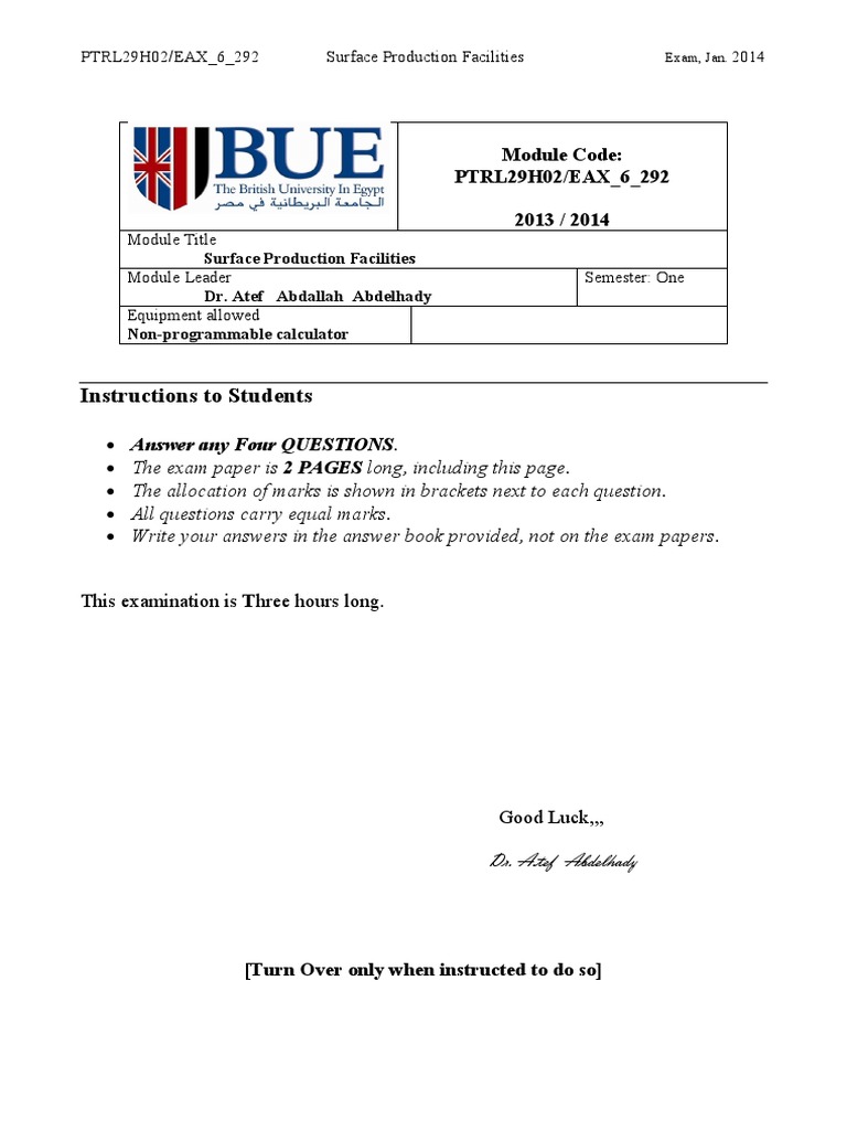 Spe Exam Jan 2014 | PDF | Natural Gas Processing | Petroleum