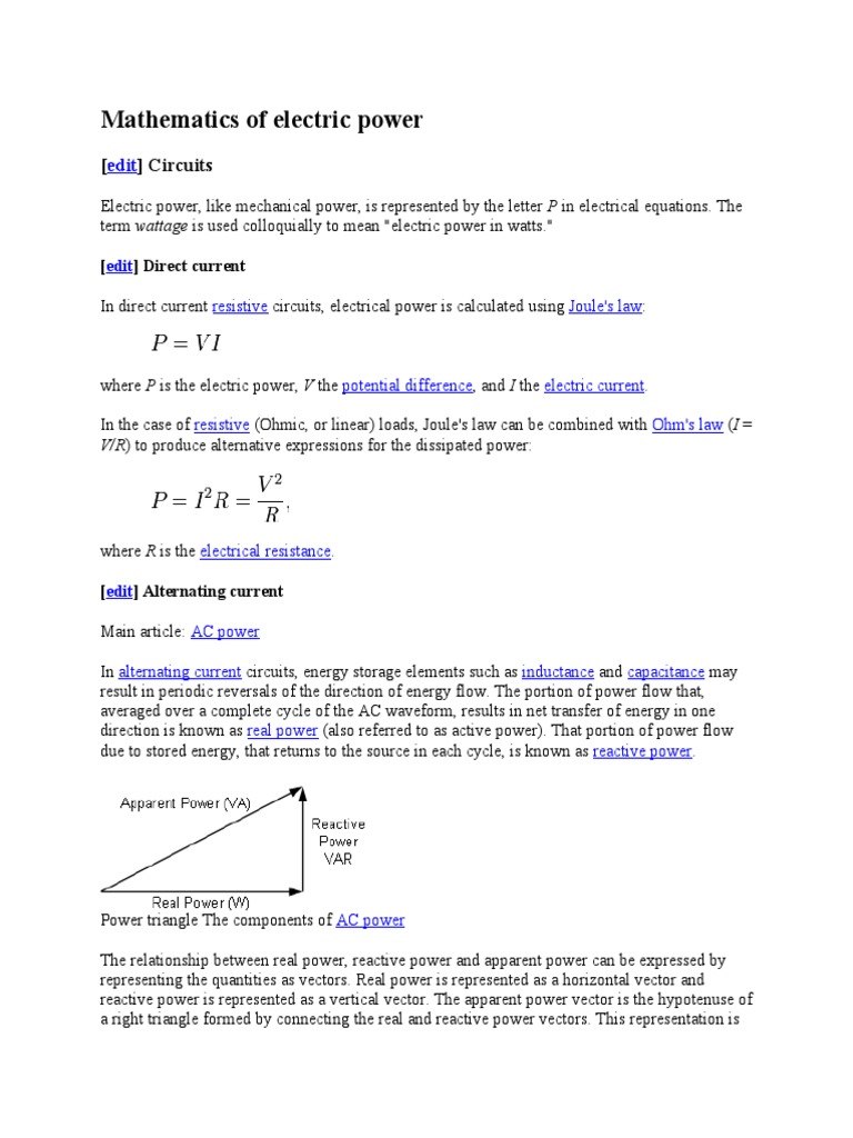 Mathematics of Electric Power | PDF | Electric Power | Ac Power