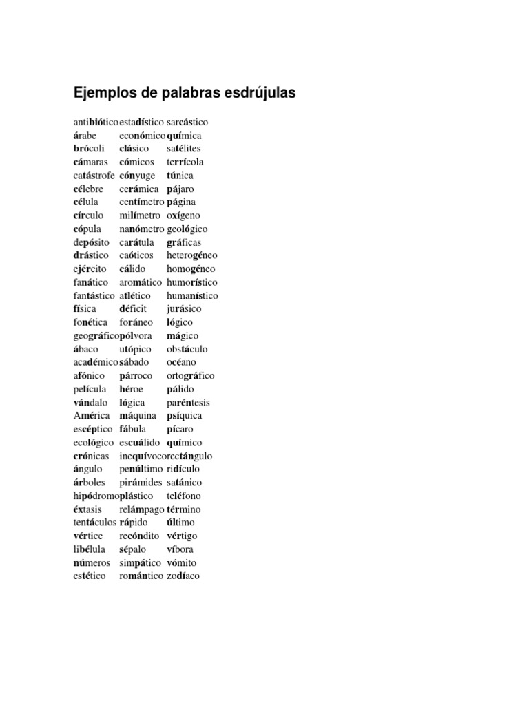 Palabras Esdrujulas