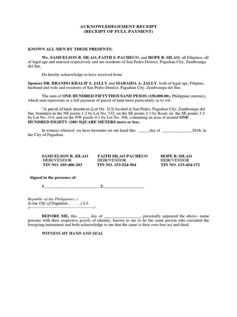 Acknowledgement Receipt Form | PDF