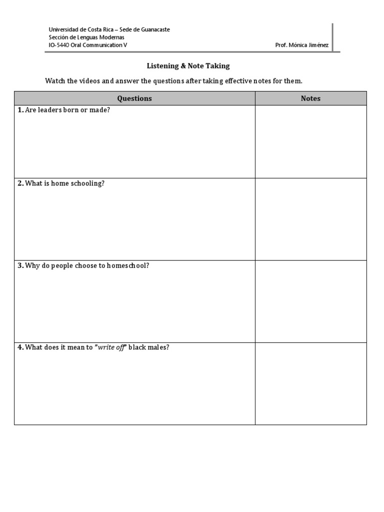 Listening Handout Unit 1 | PDF