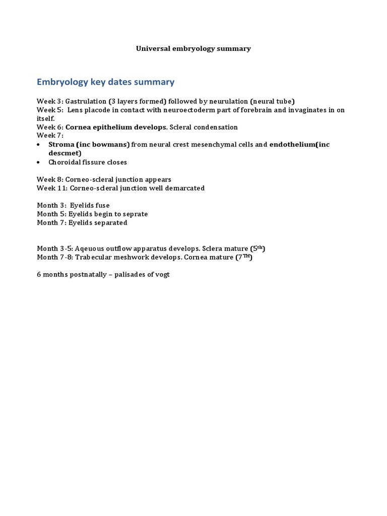 Universal Embryology Summary | PDF | Nervous System | Developmental Biology