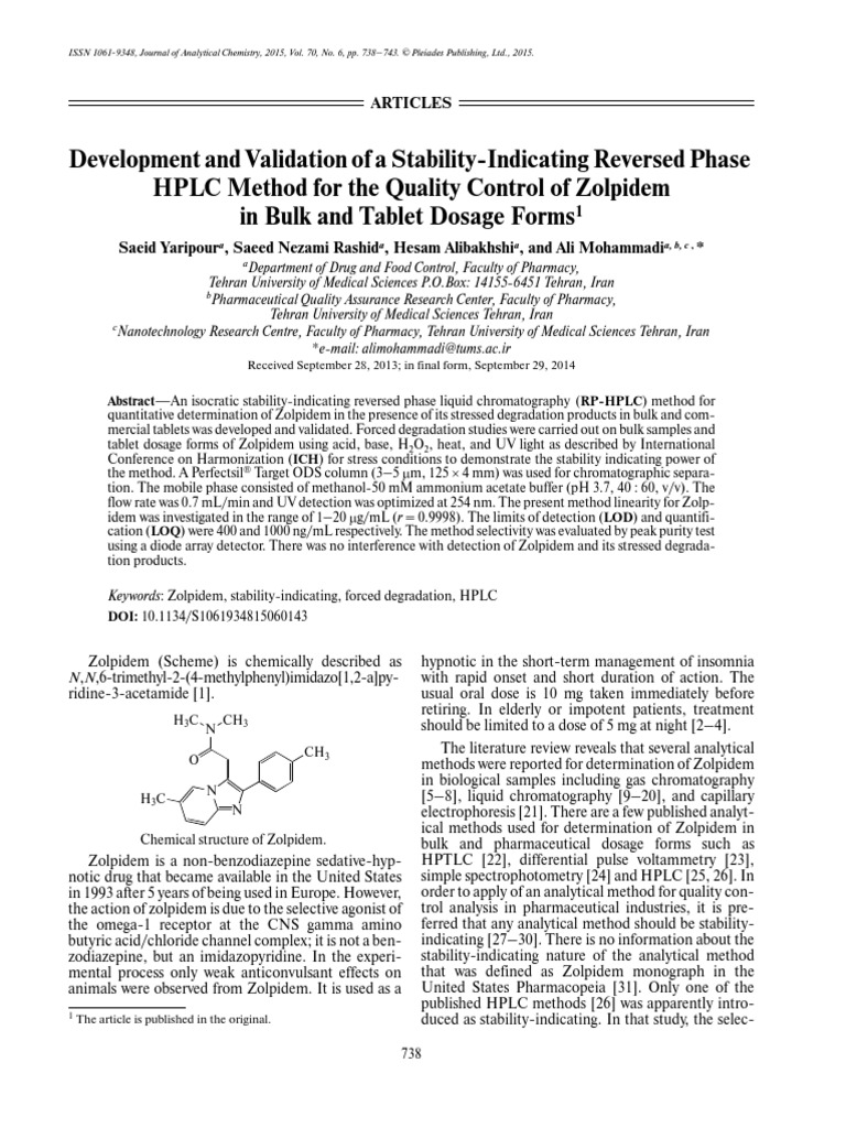 Development and Validation of A Stabilityindicating Reversed Phase HPLC Method For The Quality ...