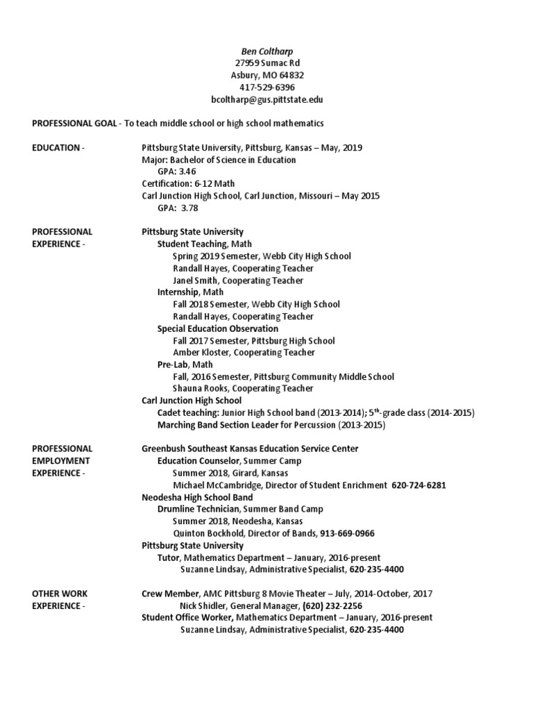 Bencoltharpresume | PDF | Academia | Behavior Modification