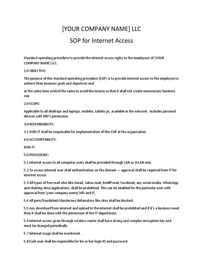 SOP For Internet Access | PDF | Wireless Lan | Internet Access