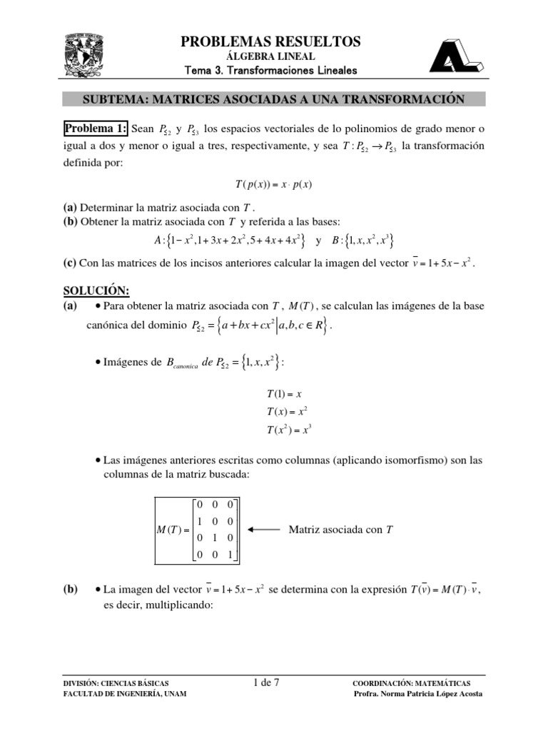 Problemas Resueltos Álgebra Lineal Tema 3. Transformaciones Lineales ...