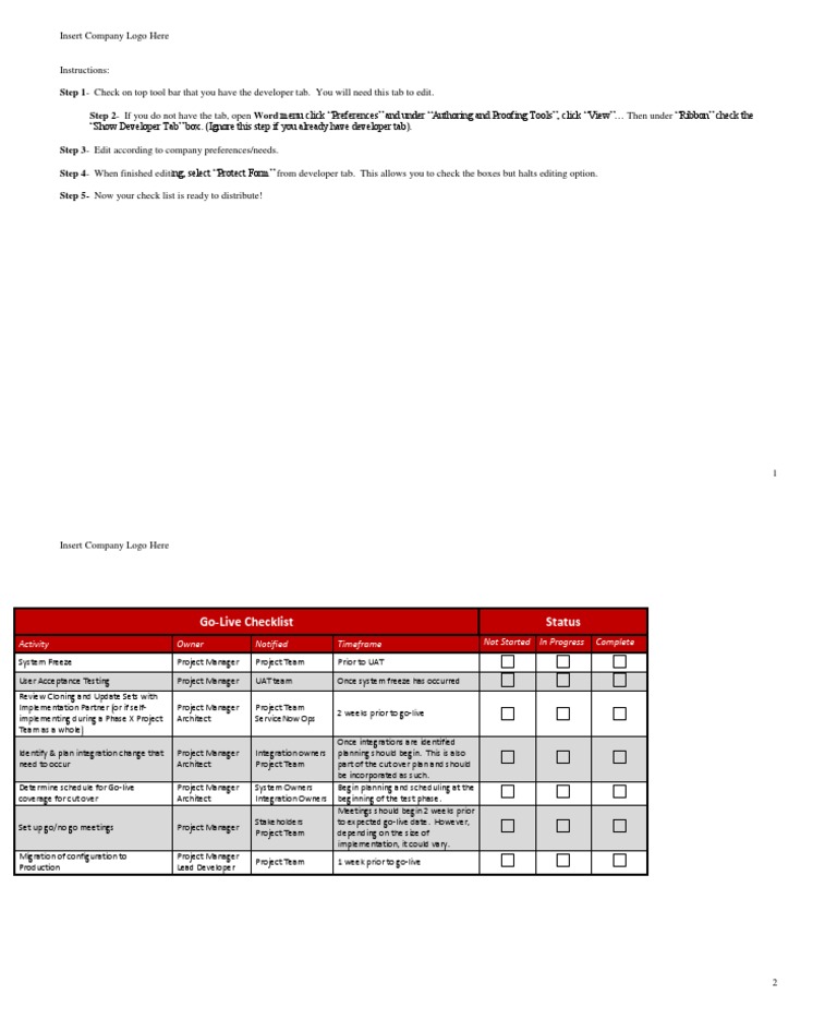 Go Live Checklist | PDF | Computing | Software