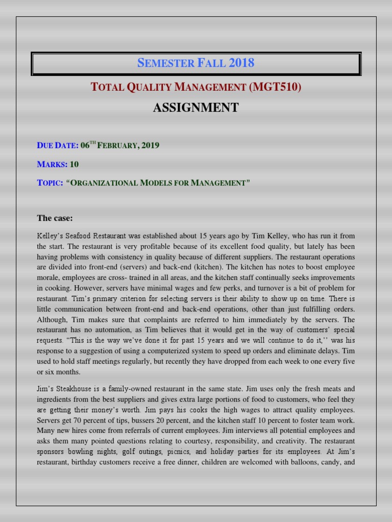 QM Assignmet Example For Practice | PDF | Restaurants | Restaurant And Catering