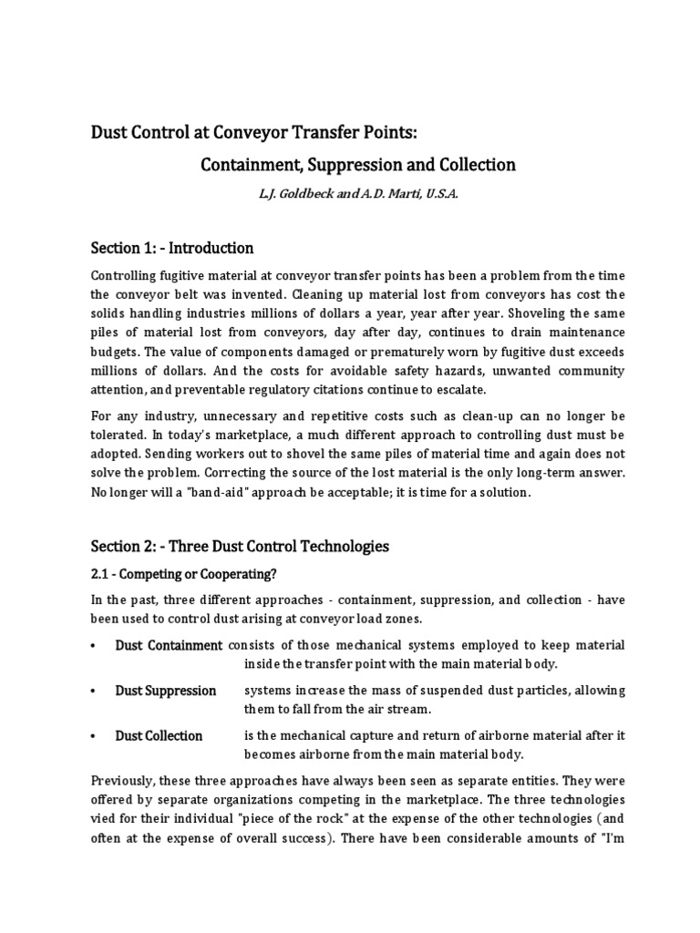 Dust Control at Conveyor Transfer Points | PDF | Dust | Belt (Mechanical)