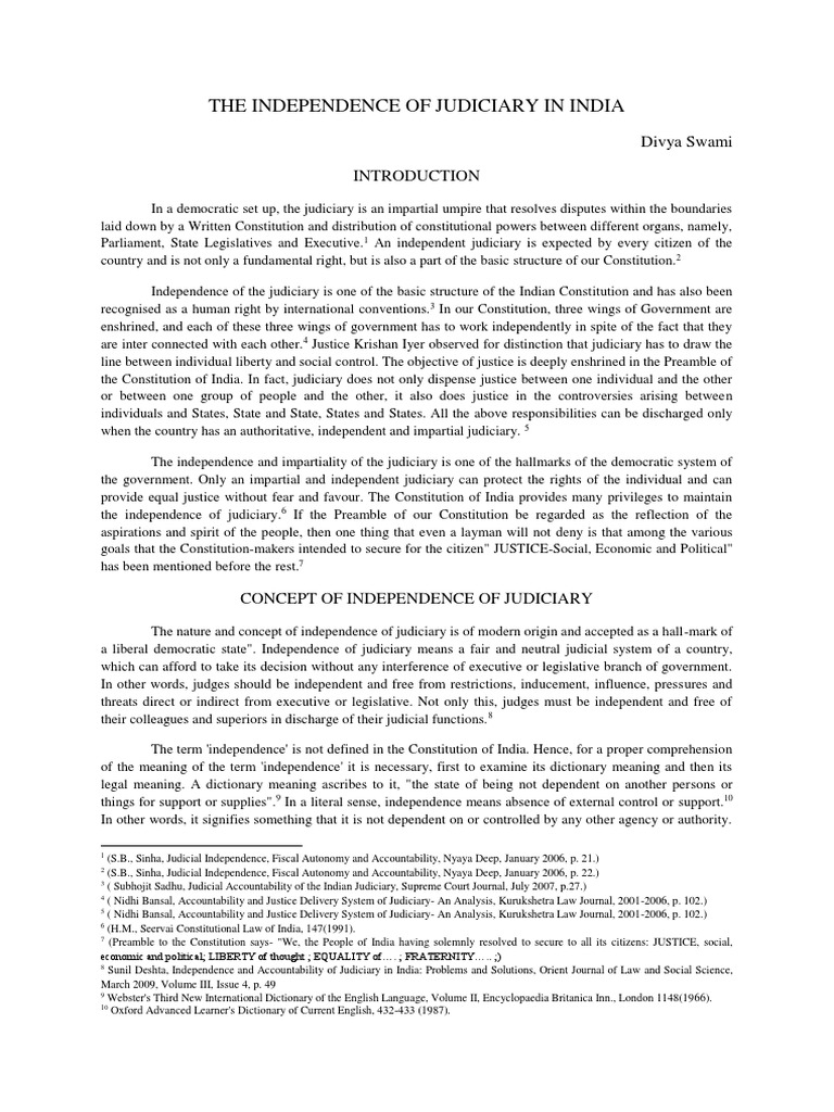 The Independence of Judiciary in India | PDF | Supreme Court Of India ...
