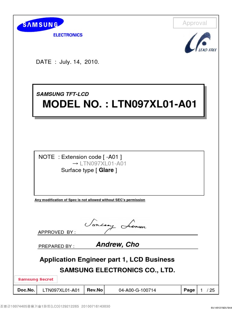 LTN097XL01-A01 LCD Data Sheet | PDF | Thin Film Transistor Liquid ...