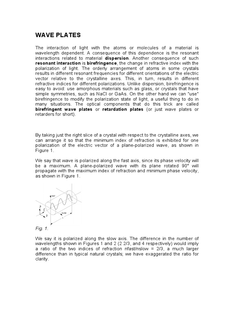 Wave Plates: Resonant Interaction Is Birefringence, The Change in ...