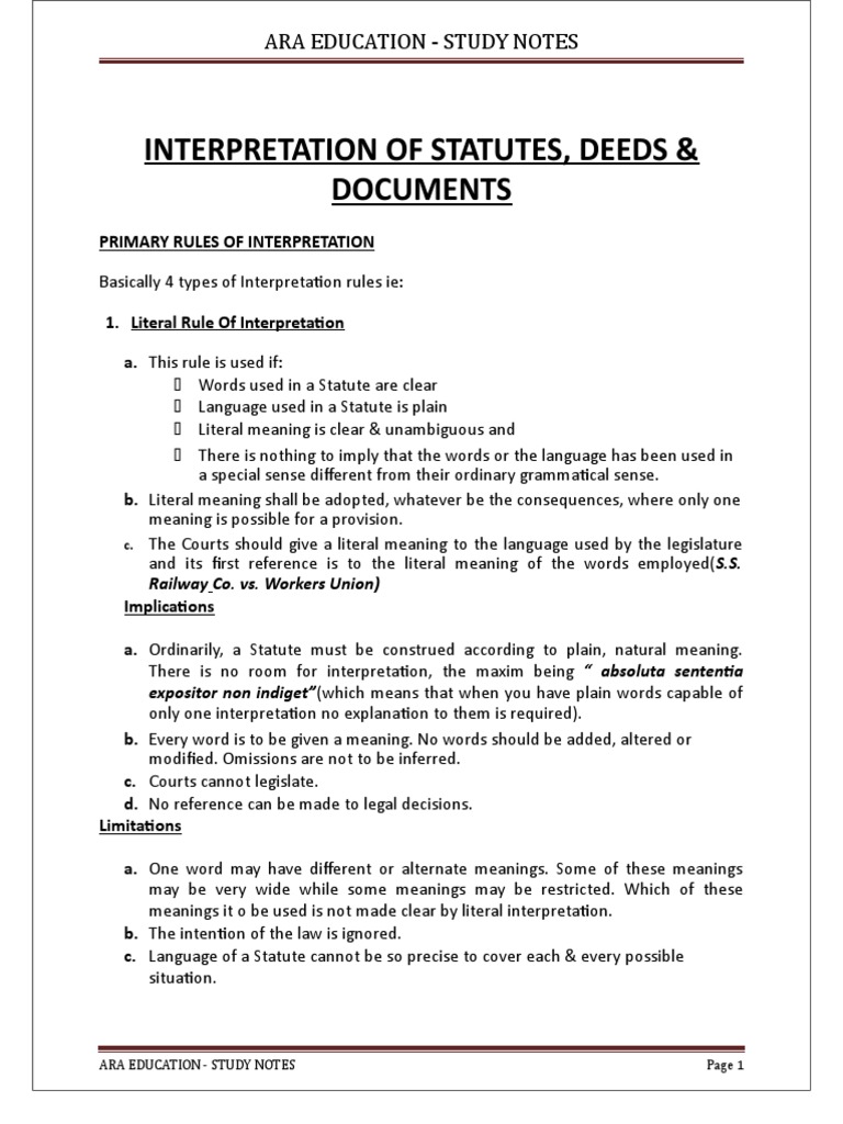 Interpretation of Statutes and Deed, Documents | Download Free PDF ...