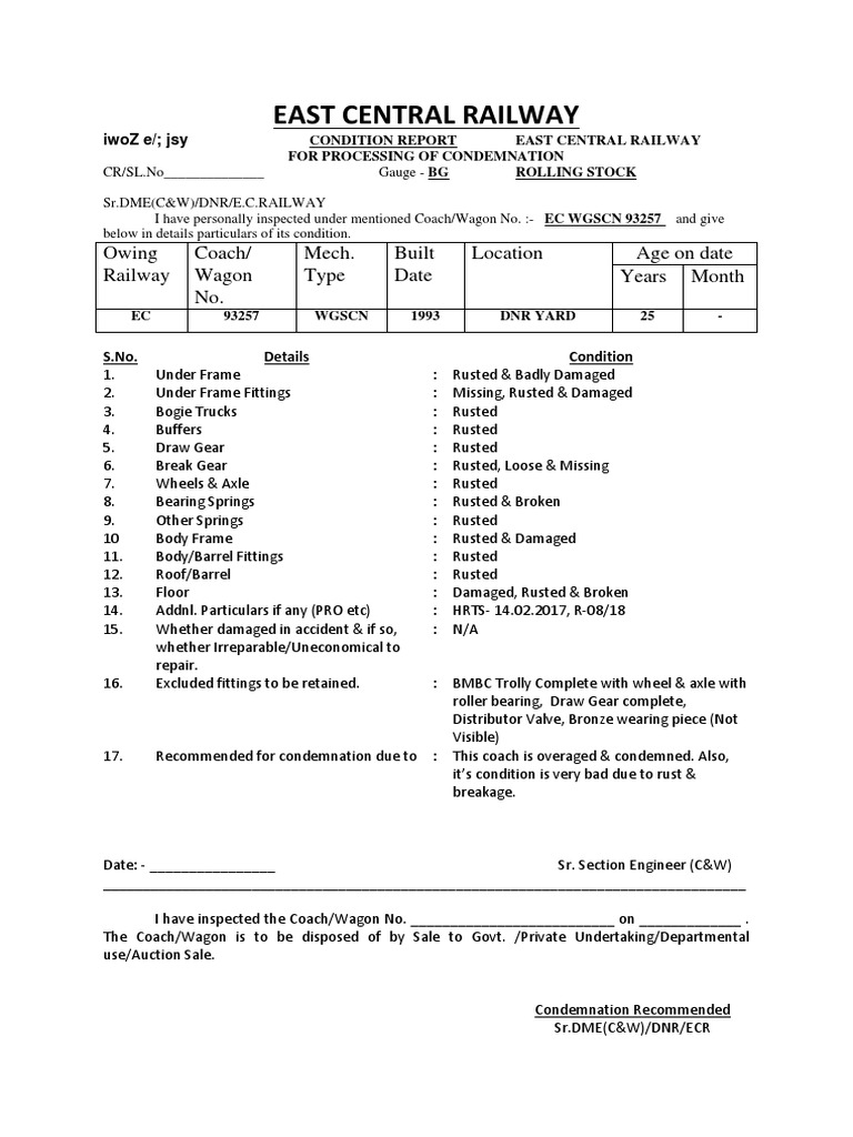 Coach Condition Report | PDF | Axle | Track Gauge