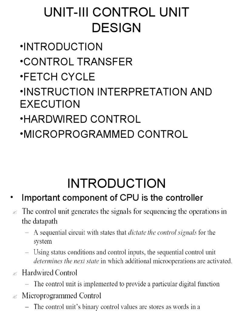 Unit III Control Unit Design | PDF | Central Processing Unit ...