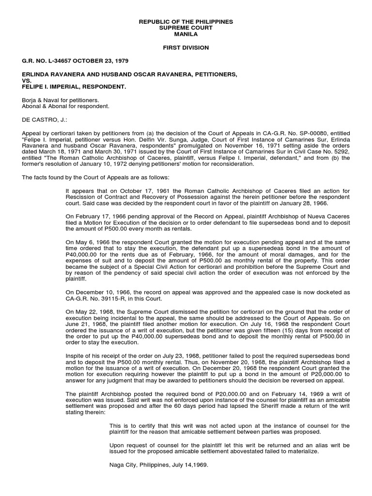 Ravanera Vs Imperial | PDF | Supersedeas Bond | Lawsuit