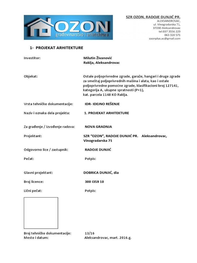 Projekat Arhitekture Idr Milutin Živanović | PDF