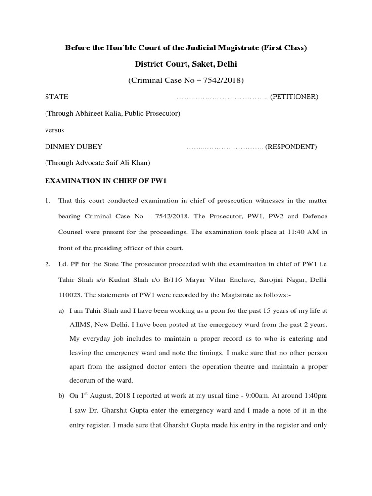 Before The Hon'ble Court of The Judicial Magistrate (First Class ...