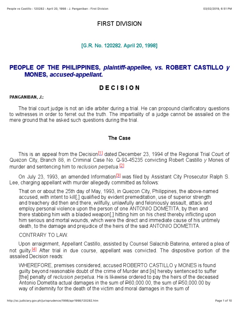 People of The Philippines, Plaintiff-Appellee, vs. Robert Castillo Y MONES, Accused-Appellant ...