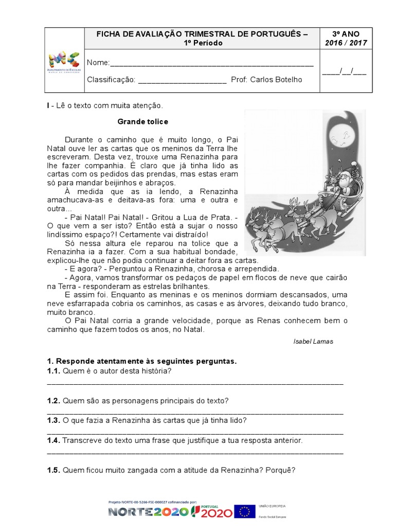 Avaliação de Português 3º Ano | PDF | Linguística | Idiomas